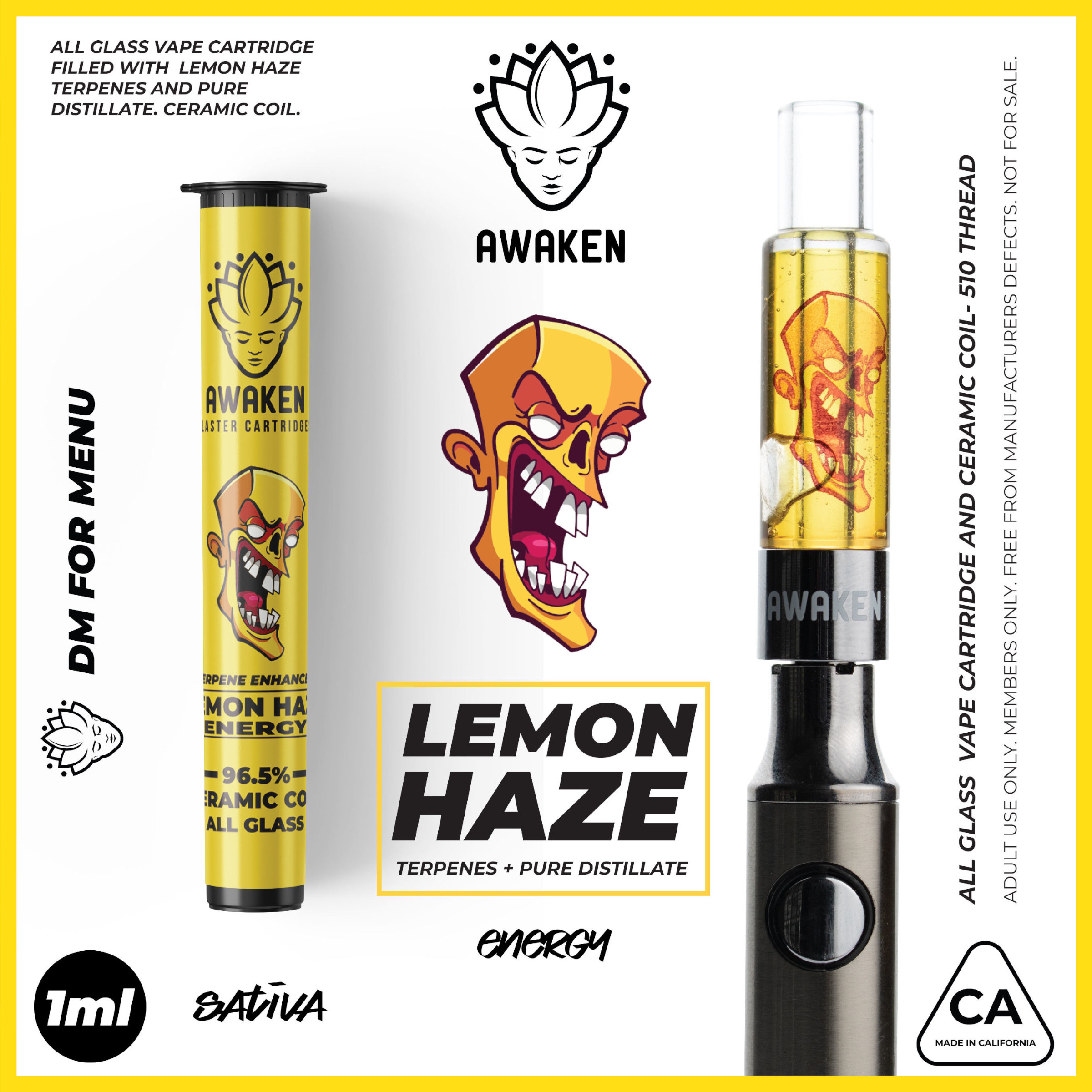 Awaken Lemon haze - Awaken Vapes - THC Vapes Delivered to your Door.