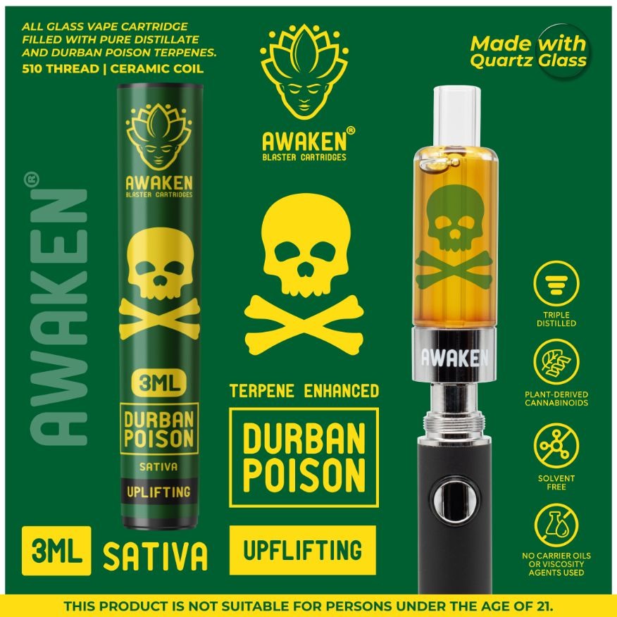 Durban Poison Awaken Vape 3ml Sativa without Battery - Awaken Vapes ...